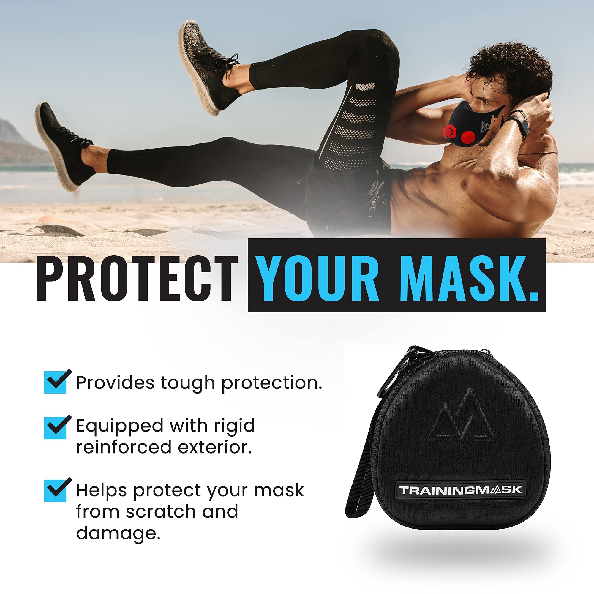 Training Mask Hard Carry Case with Quick Zip Pouch - Internal Soft Webbing for Any Workout, Cardio and Endurance, Fitness, Breathing Resistance, Running (Black)