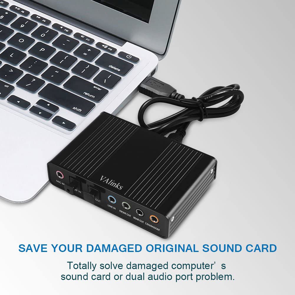VAlinks USB 2.0 External Sound Card 6 Channel 5.1 Surround Optical S/PDIF Audio Sound Card Adapter for PC Laptop Recording Compatible with Windows 10/8 / 7/ XP