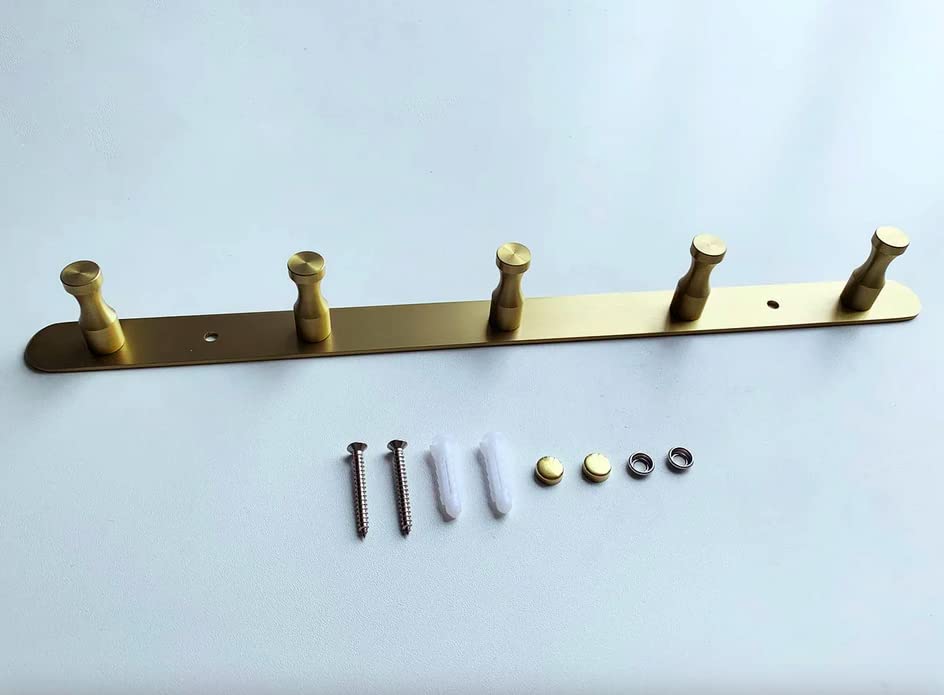 Estrend Key Holder for Wall Bronze Coat Rack Wall Mount Towel Racks for Bathroom Stainless Steel Brushed Gold Coat Rack with 5 Hooks, 15" - for Entryway, Living Room, Hotel
