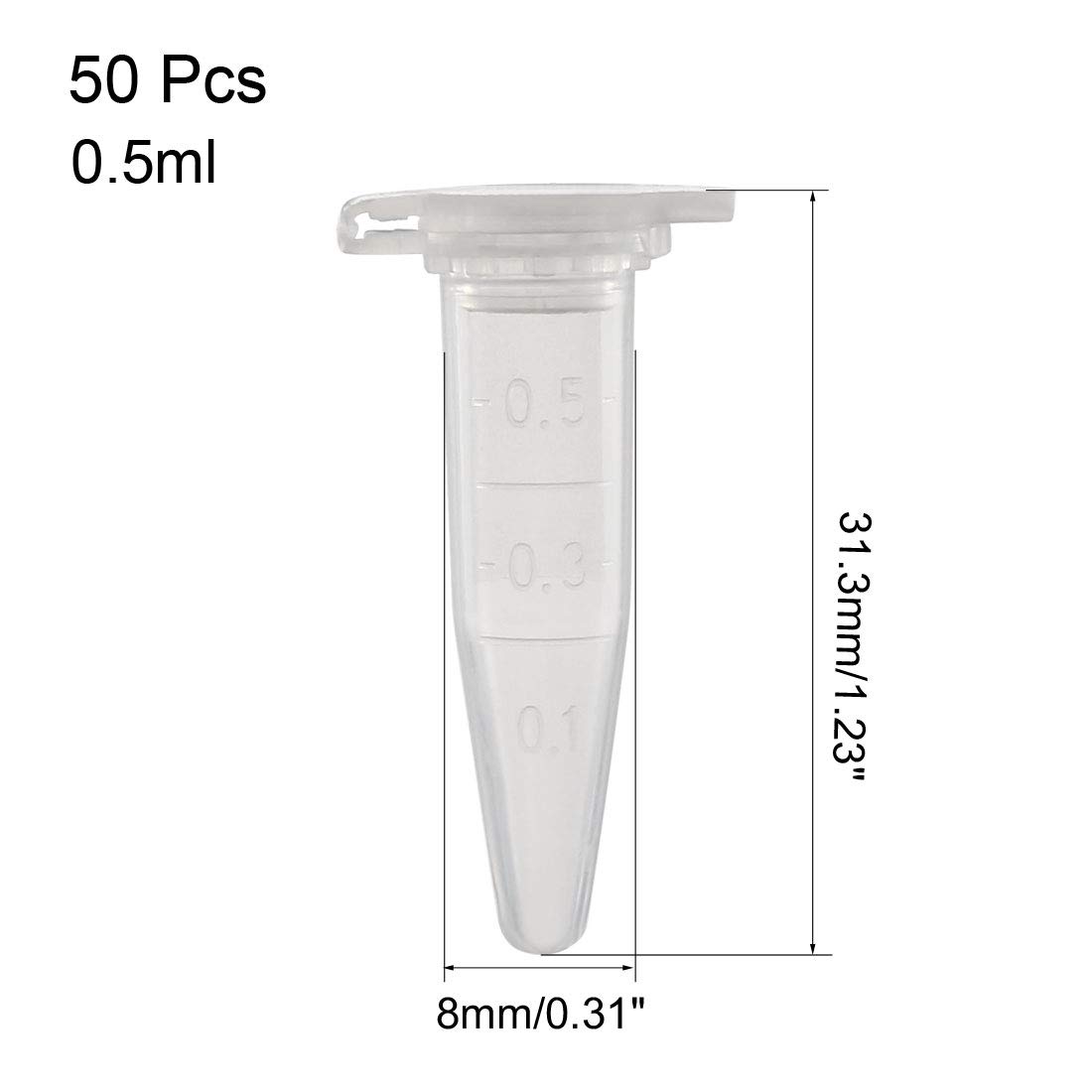 uxcell 50 Pcs 0.5ml Plastic Centrifuge Tubes with Snap Cap, Polypropylene Graduated Micro Centrifuge Tube, Conical Bottom, Clear, Storage Container for Beads Sample Lab