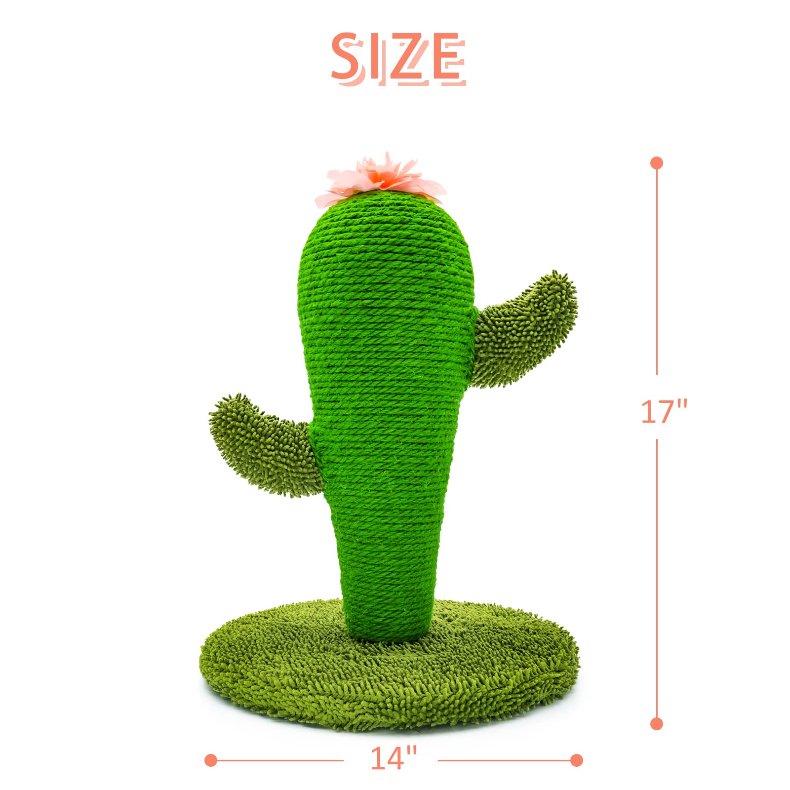 LIFLIX Cactus Cat Scratching Post, 17'' Cute and Fun Sisal Cat Scratcher for Indoor Cats and Kittens