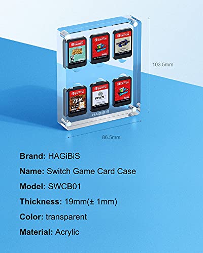 Hagibis Game Card Case for Nintendo Switch, 6 Cartridge Slots Holder Protective Shockproof Display Cabinet, Transparent Acrylic Game Storage Box for Switch NS NX (6 Slots)