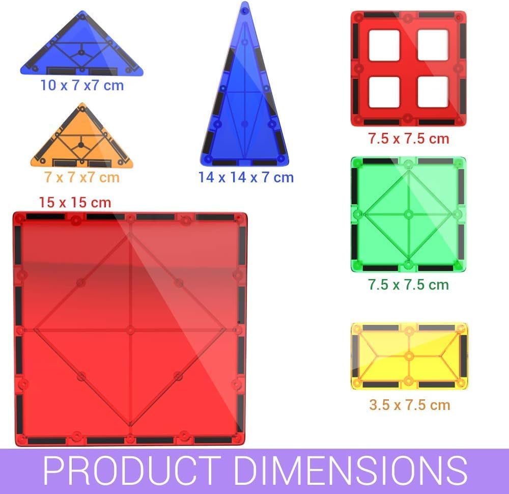 Desire Deluxe Magnetic Tiles Building Blocks Construction Toys for Boys & Girls 47pc β STEM Learning Educational, Kids Age 3 4 5 6 7 8 Year Old Gift