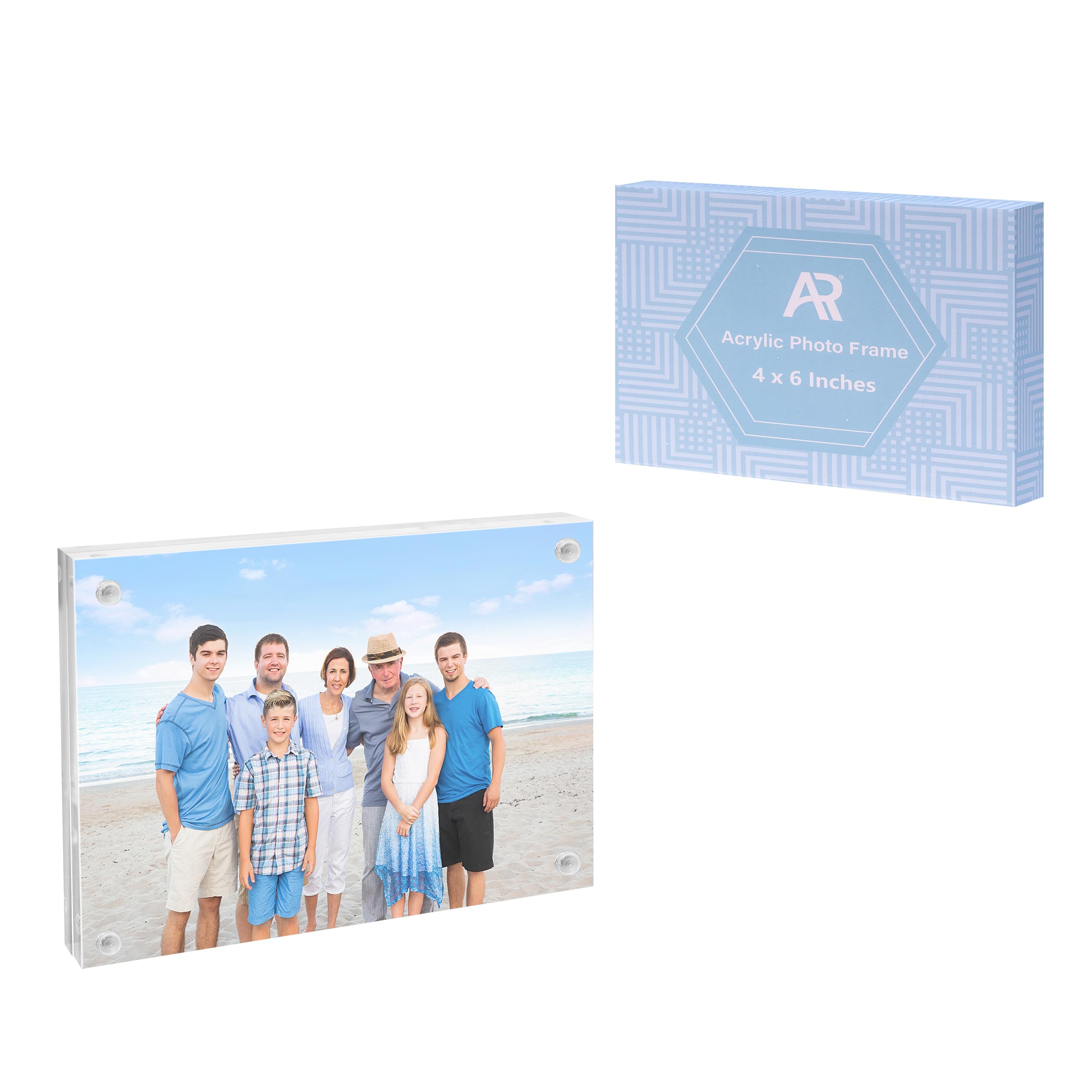 A & R 5 Packs 5 x 7 Acrylic Photo Frames, Magnetic Picture Frame, Double Sided Self Standing Clear Photo Frame 10 + 10 MM Thick Clear Acrylic Wall Mount