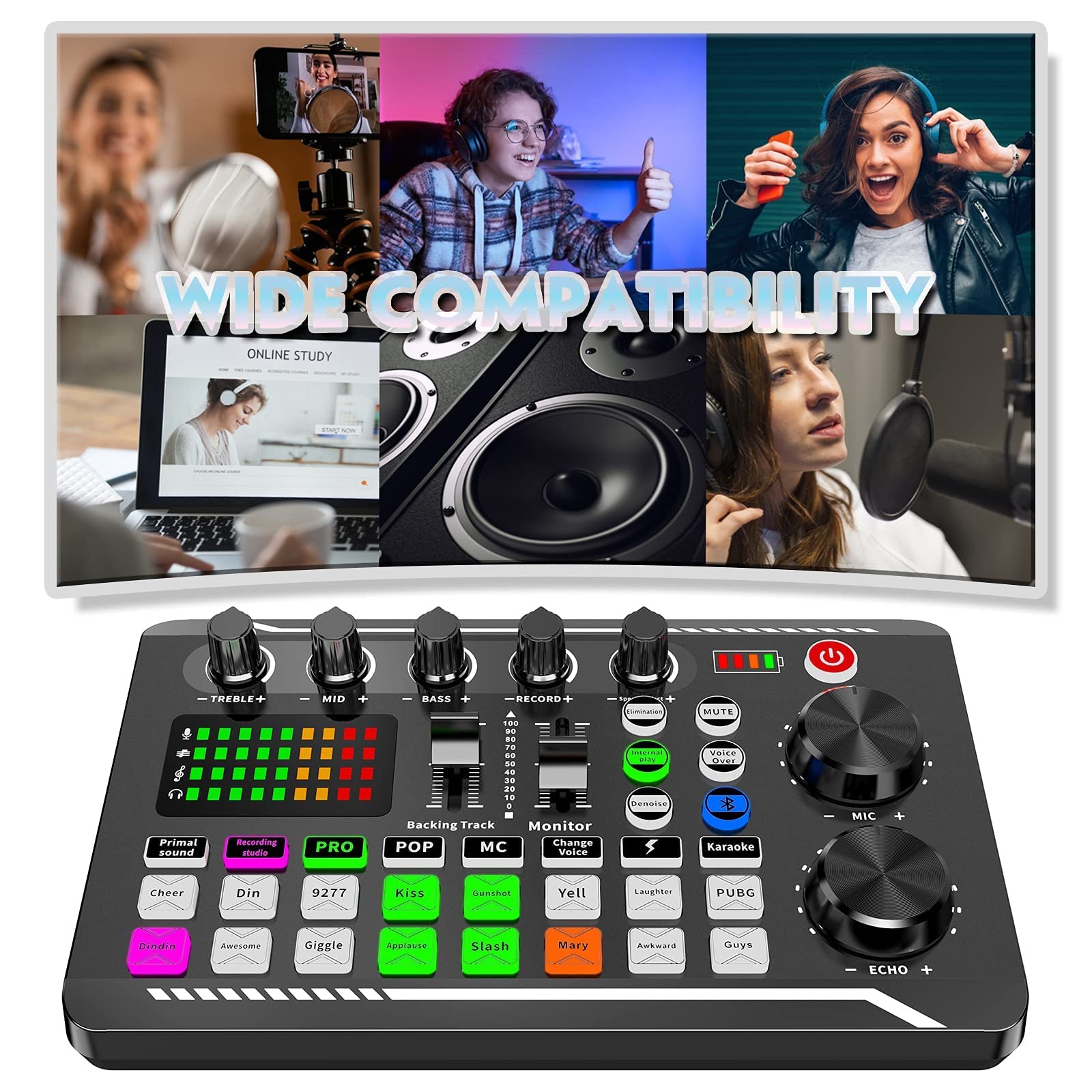 Professional Audio Mixer, SINWE Live Sound Card and Audio Interface with DJ Mixer Effects and Voice Changer,Podcast Production Studio Equipment, Prefect for Streaming/Podcasting/Gaming