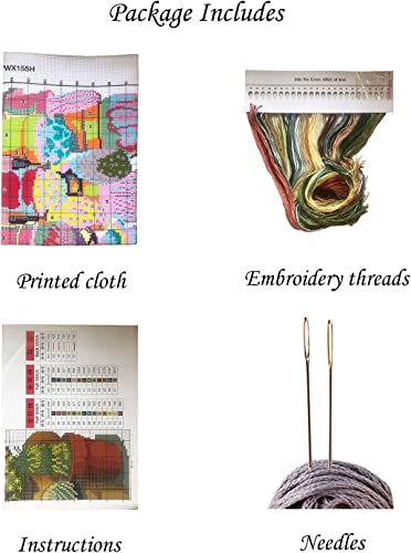 Cross Stitch Kits for Beginners Poppy & Mouse Stamped Cross-Stitch Paint Needlework DIY 14CT 2 Strands Cotton Thread Printed DIY Needlepoint Kits DMC Craft Needlework 33×33cm