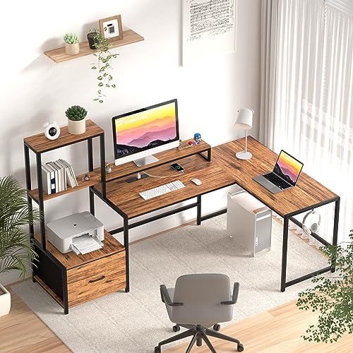 GreenForest70 in L Shaped Desk with Drawers and Printer Stand and Full Size Bed Frame Easy Quick Assembly