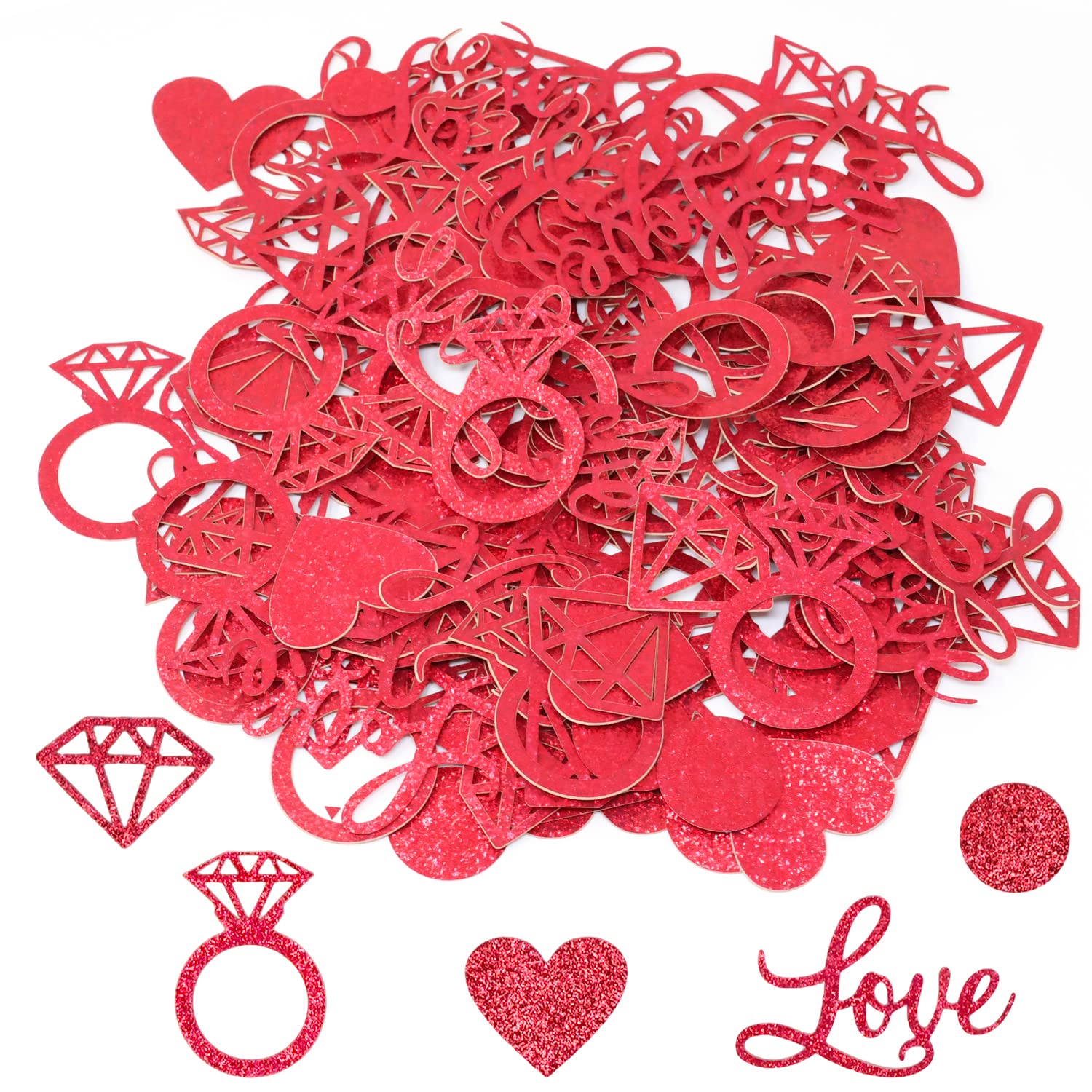 Honbay 100PCS Red Love Heart Fing Ring Table Confetti Party Decorations for Wedding Engagement Anniversary Bachelorette Bridal Shower Birthday Party