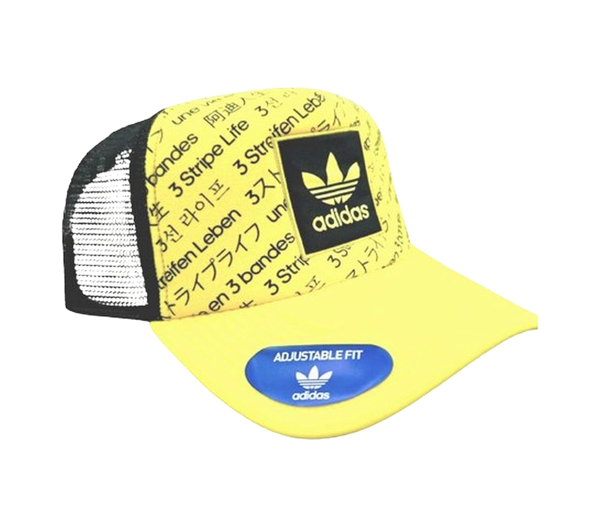 adidas Originals OG Recoded 3 Stripe Life Trucker Hat (Beam Yellow/Black, One Size)