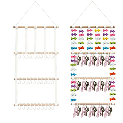 Headband Holder Bow Holder Jewelry Organizer for Girls,Bow Organizer with 30 Pcs S-Hook,Headband Organizer for Hangable Toys,Nursery Closet