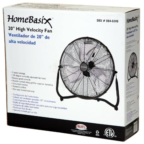 Homebasix Lf-20 High Velocity Floor Fan, Black
