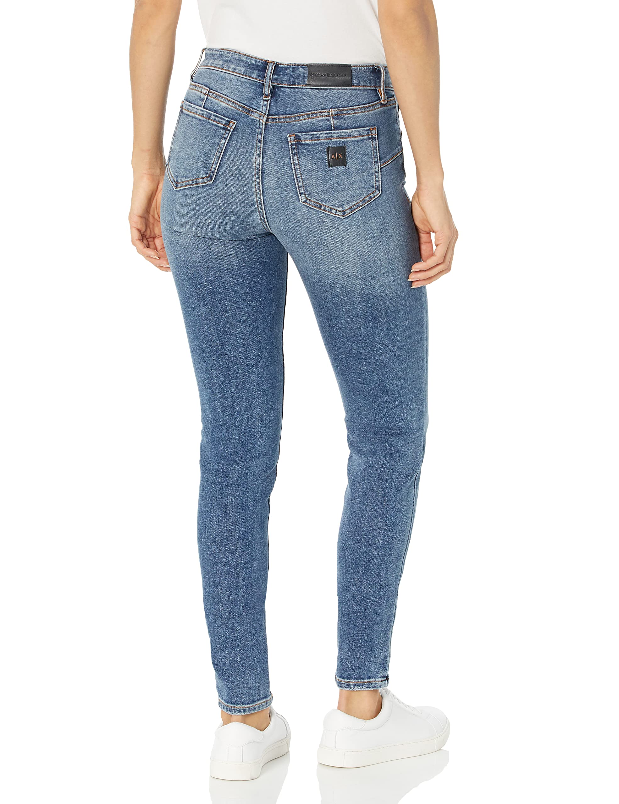 A | X ARMANI EXCHANGE Women's Wash Super Skinny Lift-Up 5 Pocket Jeans, Indigo Denim, 24