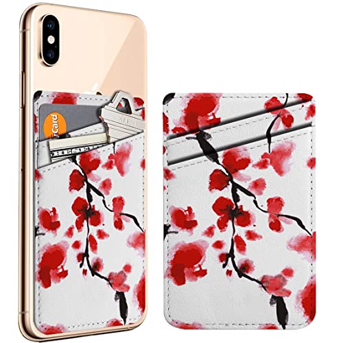 Diascia Pack of 2 - Cellphone Stick on Leather Cardholder ( Cherry Blossom Japanese Floral Pattern Pattern ) ID Credit Card Pouch Wallet Pocket Sleeve