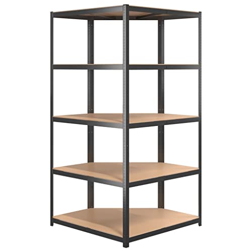 vidaXL 5-Layer Corner Shelf Industrial Shelving Warehouse Workshop Storage Corner Shelf Unit Rack Furniture Anthracite Steel and Engineered Wood