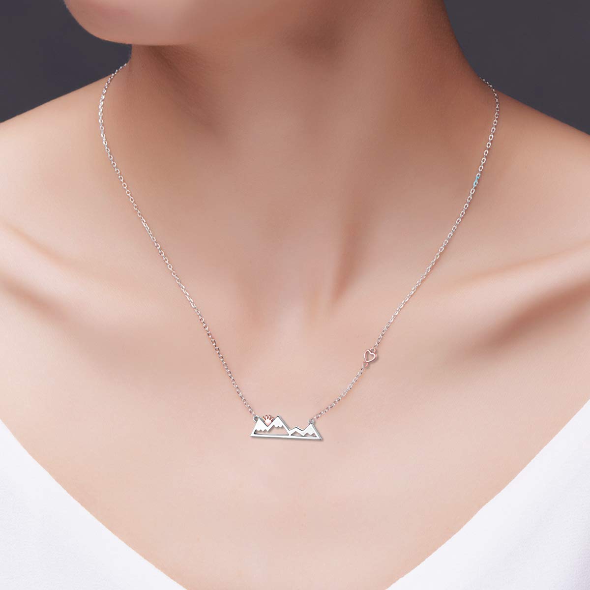 925 Sterling Silver Sunshine from Snowcap Mountain Range Necklace for Women, Mountains Jewelry and Outdoor Lovers 16 inch