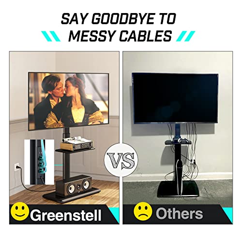 Greenstell TV Stand with Power Outlet & AV Shelf, Universal Floor TV Stand for 32-70 inch TV, Swivel Tall TV Stand, Holds up to 110 LBs,Height Adjustable and Soild Wood Base, Max VESA 600x400mm,Black