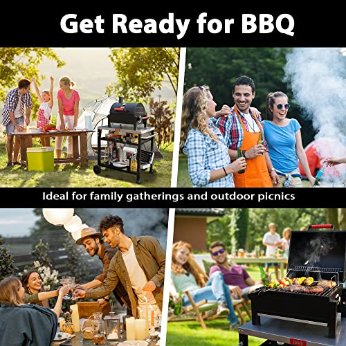 FEASTO Portable Charcoal Grill with Two Silicone Holding Handles, Tabletop grilling with 354 Square Inches Cooking Area, Convenient for outdoor Camping and Picnic, Black,L26.8’’x W20’’x H21.3’’