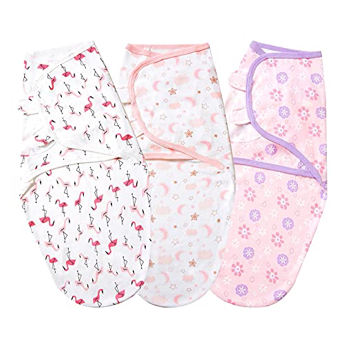 Ourcan Baby Swaddle Blankets for Boy Girl 0-3 Months 3-6 Months, Newborn Swaddle Adjustable Infant Wraps 3-Pack, 100% Combed Cotton, Large Size