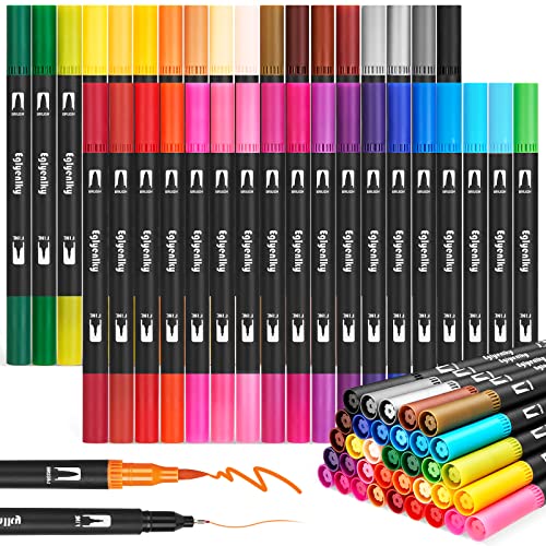 Eglyenlky Colored Markers for Adult Coloring, Coloring Pen, Dual Tip Brush Pens with Brush and Fine Tip for Adult Teen Kids Coloring Journaling Taking Bullet Lettering Drawing (36 Colors Set)