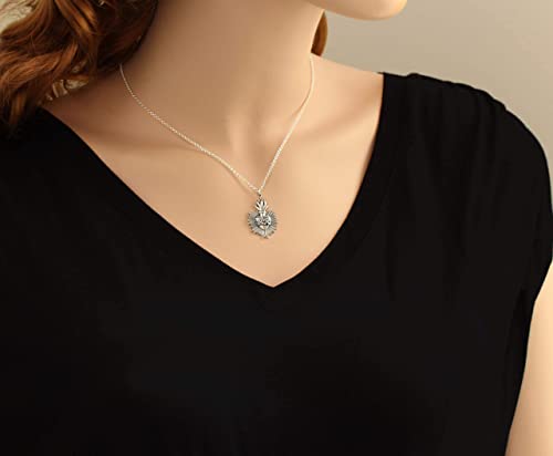 A Charmed Impression Sacred Flaming Heart with Thorns Charm Necklace • Solid Sterling Silver Heart • God's Love • Jesus Love Pendant Necklace