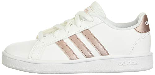adidas Kids’ Grand Court K Sneaker, White/Copper Metallic/Glow Pink, 3 M US Little Kid