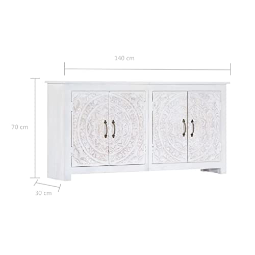 vidaXL Sideboard Buffet Kitchen Storage Cabinet Liquor Dining Room Hallway Cupboard Console Table Accent Cabinet Handmade White Solid Wood Acacia