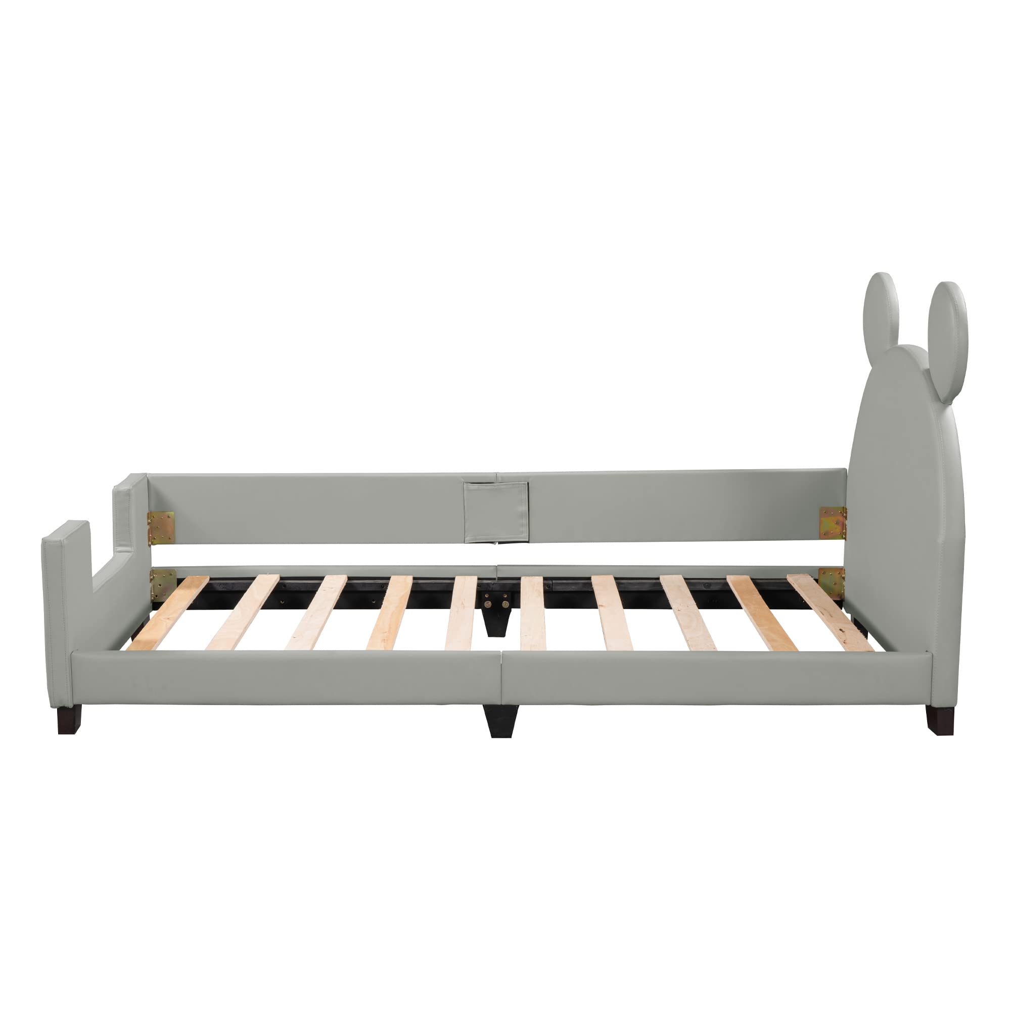 Bellemave Twin Upholstered Daybed with Carton Ears Shaped Headboard, Low Platform Bed Frame with Rails for Kids Girls Boys Teens, Gray