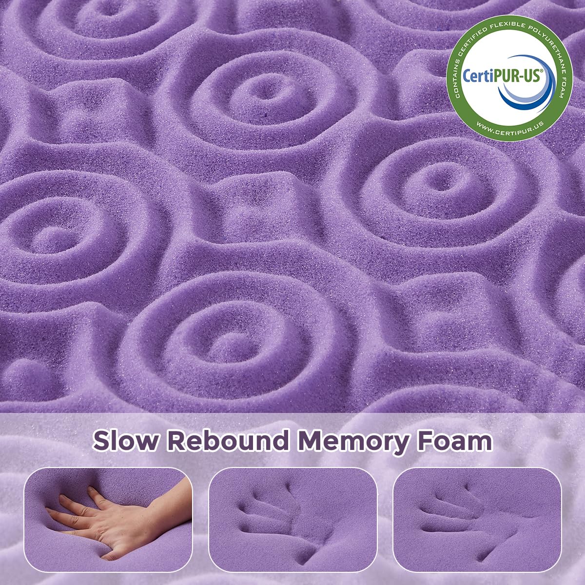 IULULU Mattress Topper, 2 Inch Full Size 5-Zone Gel Memory Foam Egg Crate Bed Topper, Targeted Support, Pressure Relief, CertiPUR-US Certified, Lavender
