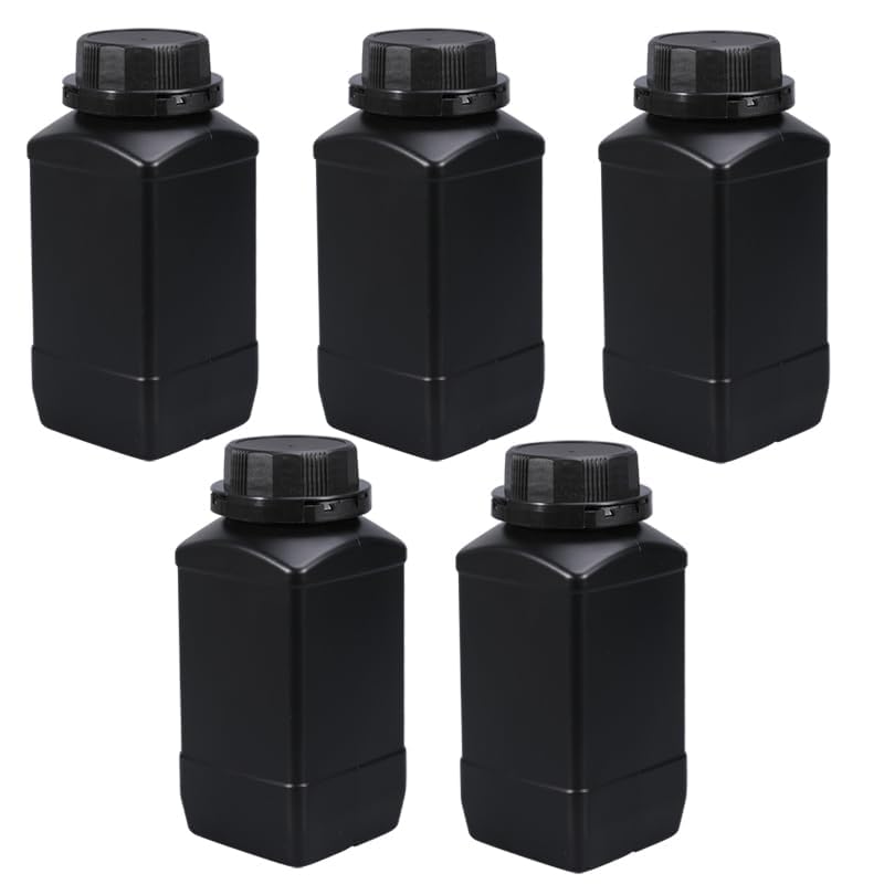 ASEVAT 34oz Plastic Lab Chemical Reagent Bottles, Square Sample Storage Container, Plastic Chemical Container Bottle with Anti-theft Cap, Wide Mouth Sample Sealing Storage Bottles (5Pcs)