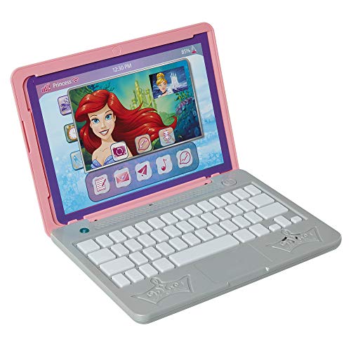 Disney Princess Girls Play Laptop Computer Style Collection Click & Go Play Laptop for Girls with Sounds & Light Up On Button Features Removable Double-Sided Play Background, for Ages 3+ , Pink