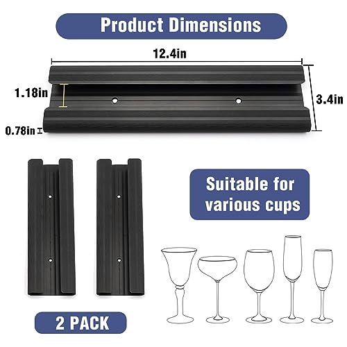 AQJUNONG Wine Glass Holder Under Cabinet,Aluminum Wine Glass Rack 2 Pack, Under Cabinet Wine Glass Holder, Under Shelf Mounted Stemware Rack for Bar Kitchen, Hanging Stemware Rack.(Black)