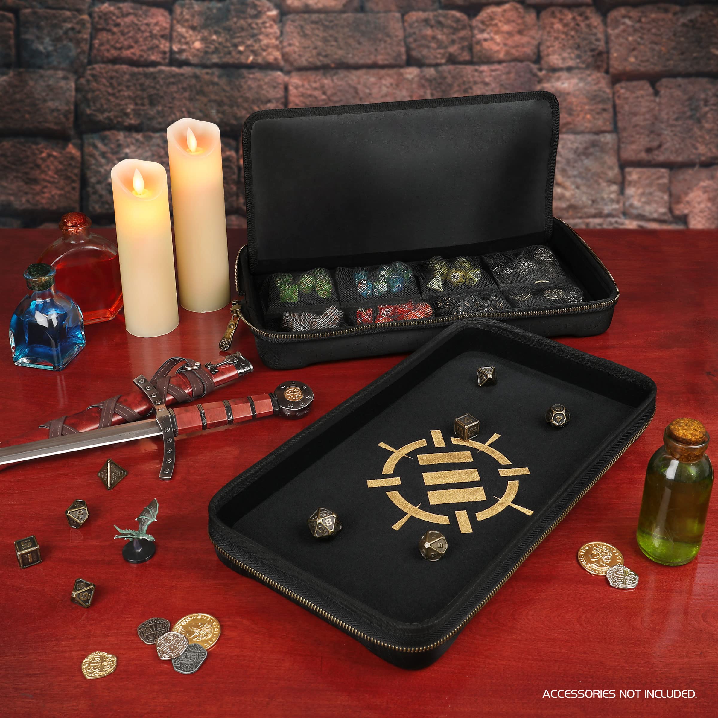 ENHANCE Tabletop Community DND Dice Case and Dice Rolling Tray - Dice Holder and Storage for up to 500 RPG Dice with Rugged Protective Design, Soft Interior, and Organizer Pockets (500 Dice Capacity)