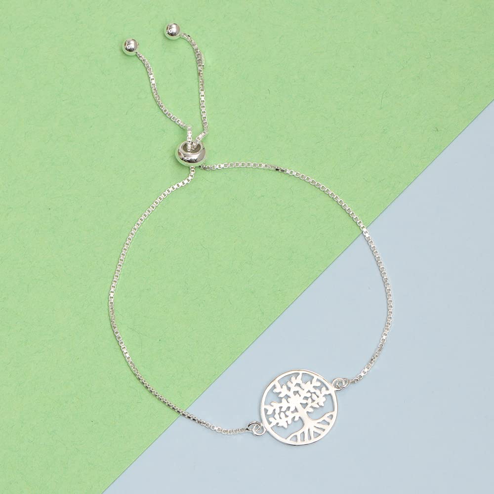 925 Sterling Silver Tree-of-Life Sliding Bolo Bracelet for Women | Lightweight Box Chain Bracelet