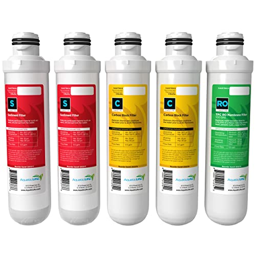 Aquatic Life AQUATICLIFE Reverse Osmosis Twist-in Replacement Water Filter Cartridges Pack Set, 2 Activated Carbon Block, 2 Sediment Filters and 100 GPD RO Membrane, 5-Piece Bundle