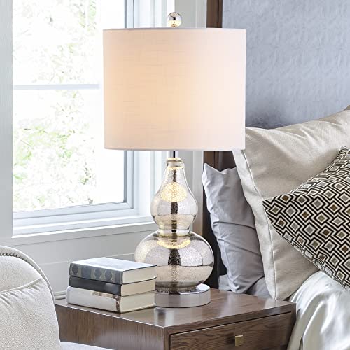 JONATHAN Y JYL1028C Anya 20.5" Mini Glass LED Table Lamp, Transitional, Glam, Midcentury, Modern, Elegant, Office, Living Room, Family Room, Dining Room, Bedroom, Hallway, Foyer, Silver