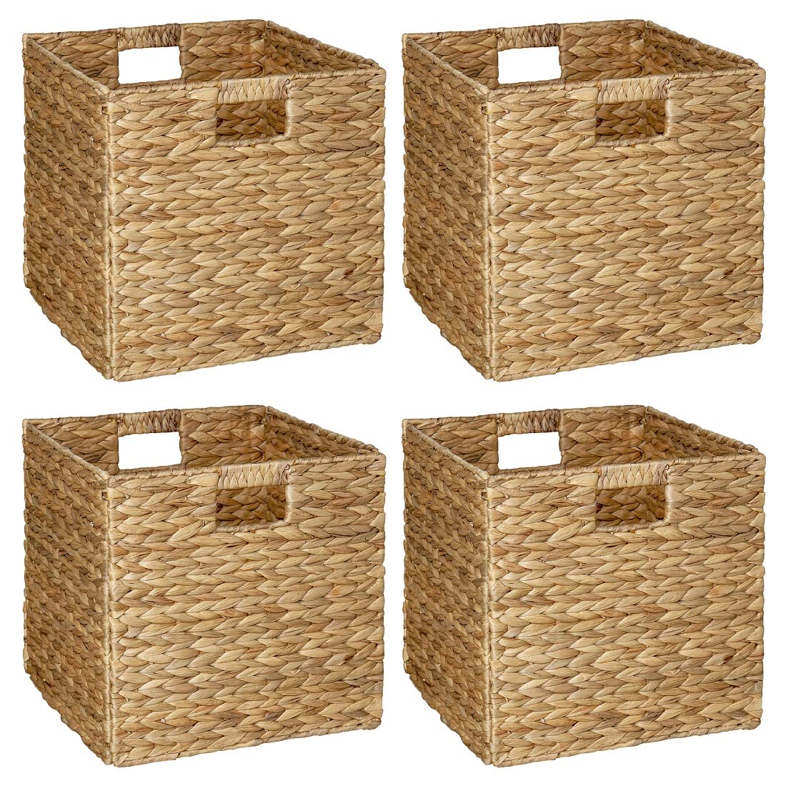 IsVie Woven Hyacinth Storage Baskets 4 Pack, Rectangle Storage Container Organizer Baskets with Built-in Handles Home Organizing Laundry Organizer Cube Baskets (Natural, Set of 4)