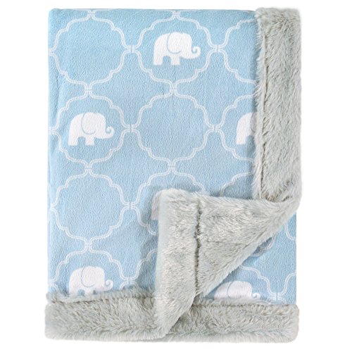 Hudson Baby Unisex Baby Plush Blanket with Furry Binding and Back, Elephant, One Size