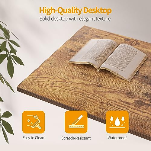 CubiCubi 47 Inch Computer Desk with Fabric Drawers and Storage Shelfs, Small Office Home Desk, Study Writing Table, Modern Simple Desk, Rustic Brown