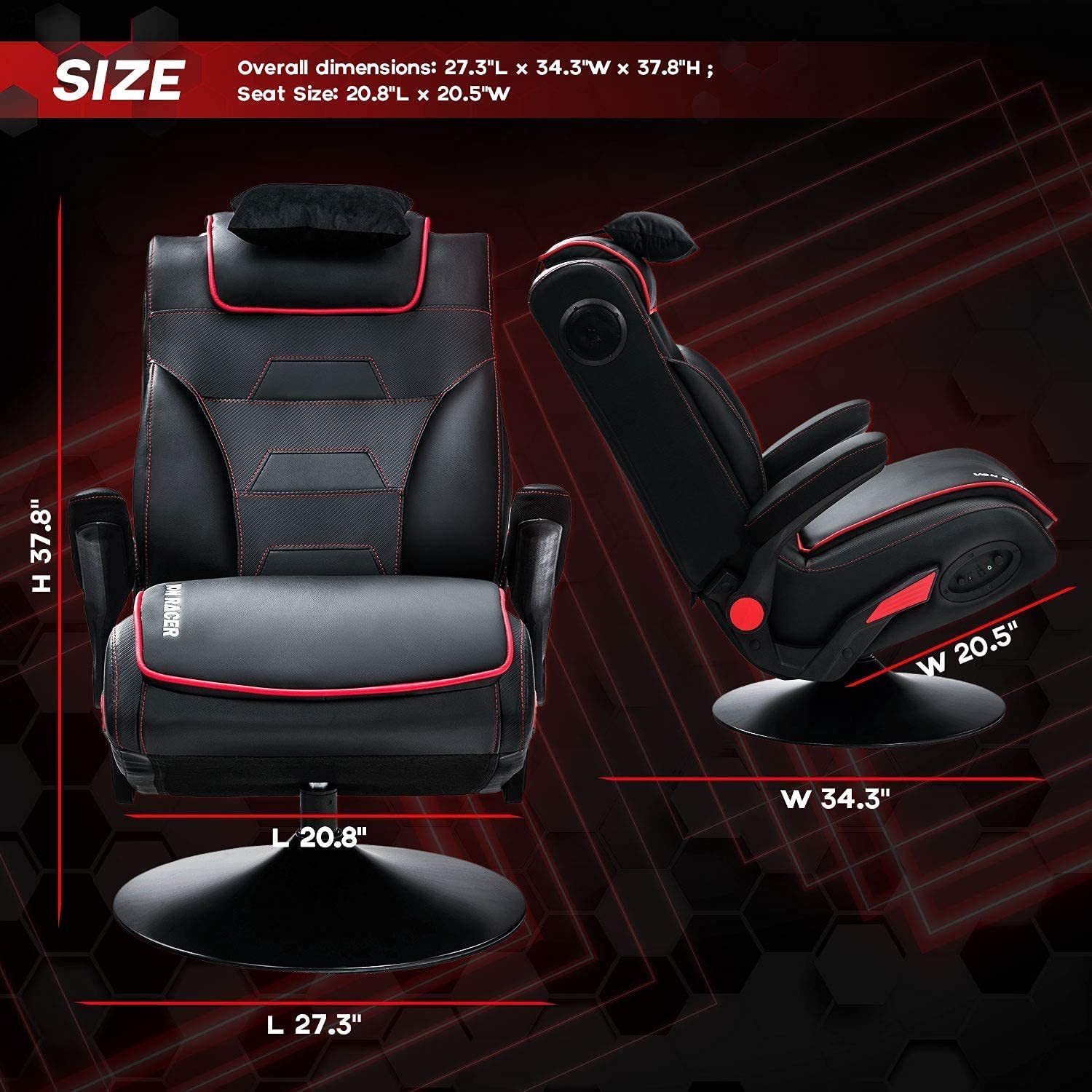 VON RACER Video Game Chair with Speakers, 2.1 Audio Foldable Floor Gaming Chair, Pedestal PC Chair 2 Speakers and 4” Subwoofer