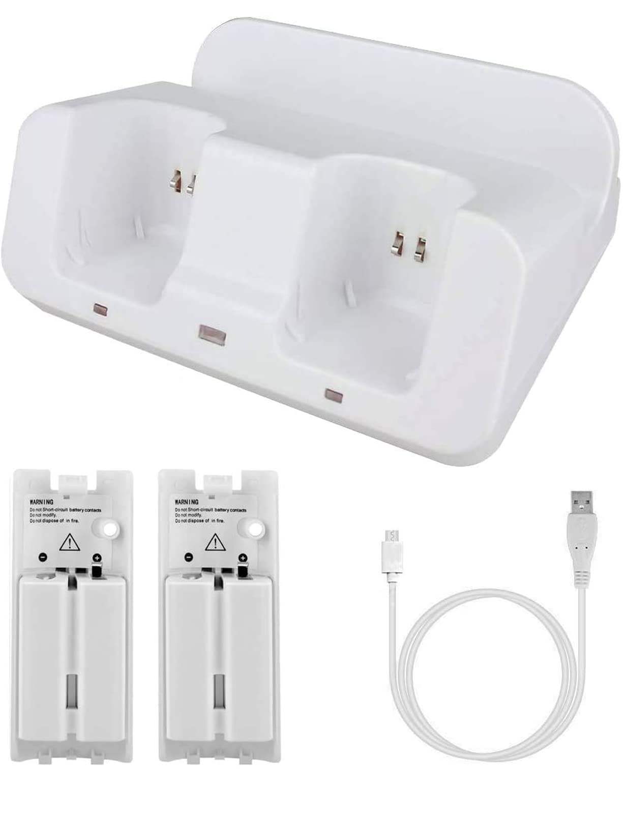 Charging Station for Wii U Gamepad and Remote Controller - Rechargeable Battery Power with USB Cord, Dock Stand and Replaceable 2800mAh Packs - Compatible with Motion in Nintendo WiiU（White）