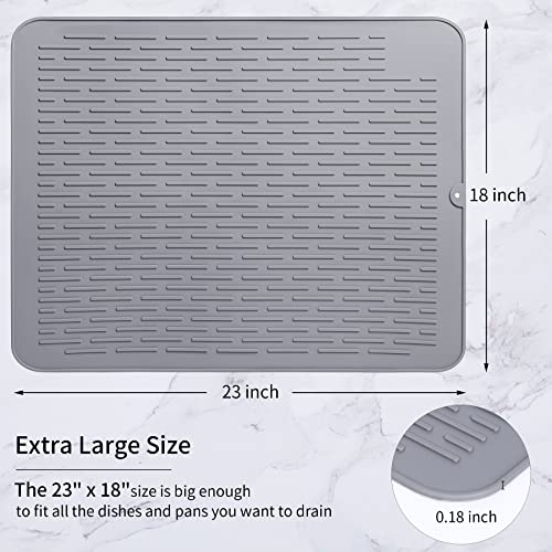 Extra Large Silicone Dish Drying Mat - XL Size 23β x 18β Dish Rack Mat for Kitchen Counter, Heat-resistant Rubber Dish Mat, Non-Slip Silicone Sink Mat, Eco-friendly Counter Top Mat, BPA Free, Grey