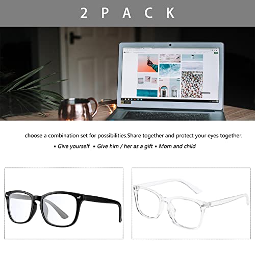 CHBP Blue-Light-Blocking-Glasses for Women Computer Glasses Man,2 Pack Gaming Eyeglasses Fashion Frame(black+transparent)