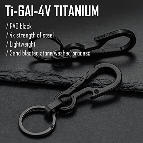 KeyUnity KM01 Titanium EDC Keychain Clip with Bottle Opener, Quick Release Carabiner Key Ring Holder for Men (PVD Black)