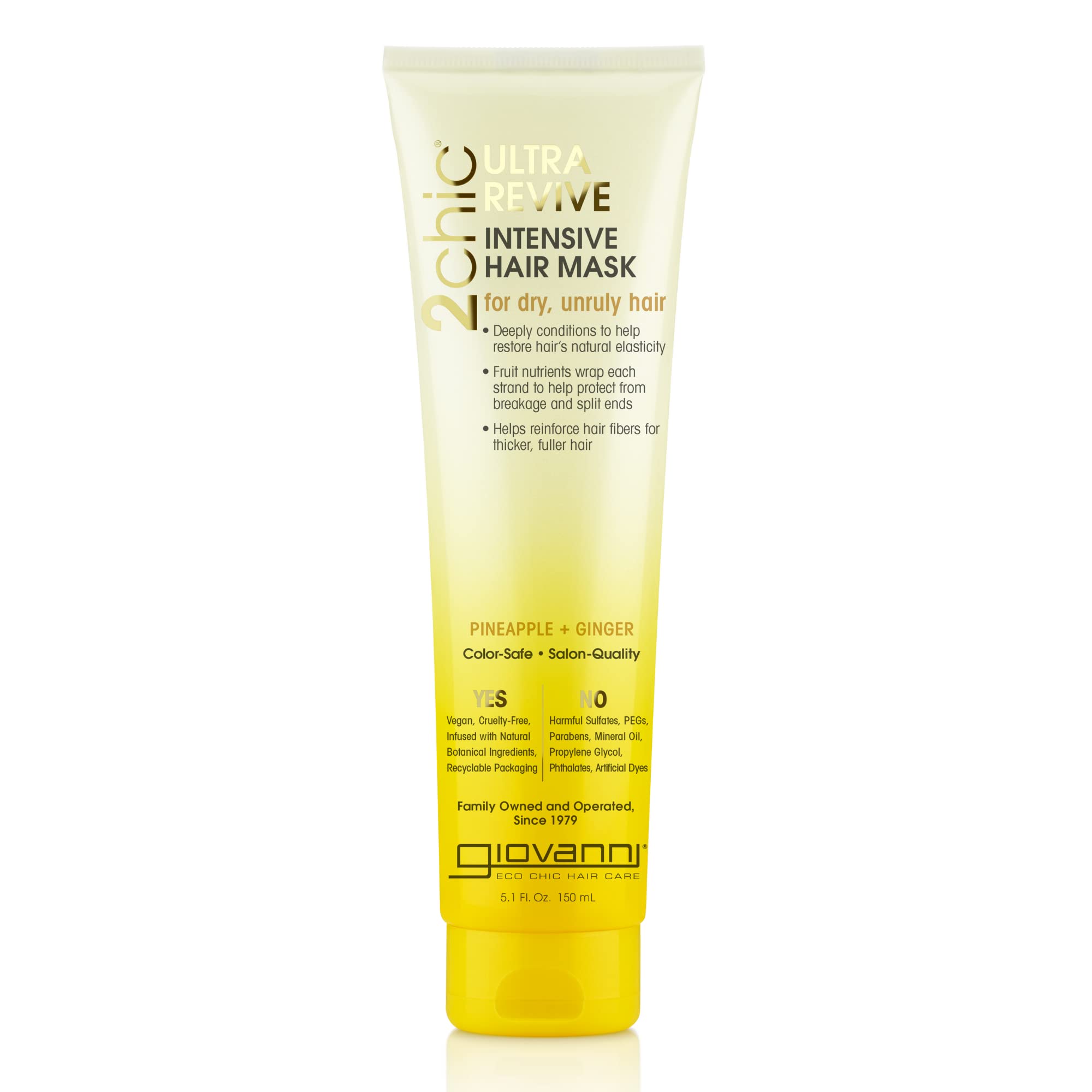 GIOVANNI 2chic Ultra-Revive Intensive Hair Mask, 5.1 oz. - Pineapple & Ginger Treatment Moisturizes Dry, Unruly Hair, Pro-Vitamin B5, Honeysuckle, Omega Fatty Acids, Paraben Free, Color Safe