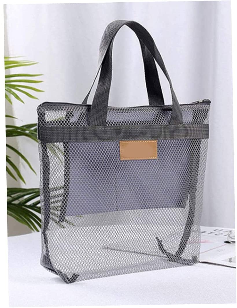 Beach Bag Mesh Shower Caddy Portable Hanging Quick Dry Bath Tote Organizer for Beach Swimming Grey Creative