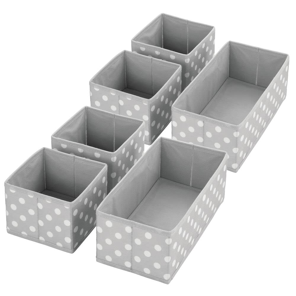mDesign Fabric 3-Piece Divider Drawer Organizer Bin, Nursery Dresser, Closet, Changing Table Organization, Hold Clothes, Toys, Diaper, Bib, Blanket, Lido Collection, 2 Pack, Gray/White Polka Dot
