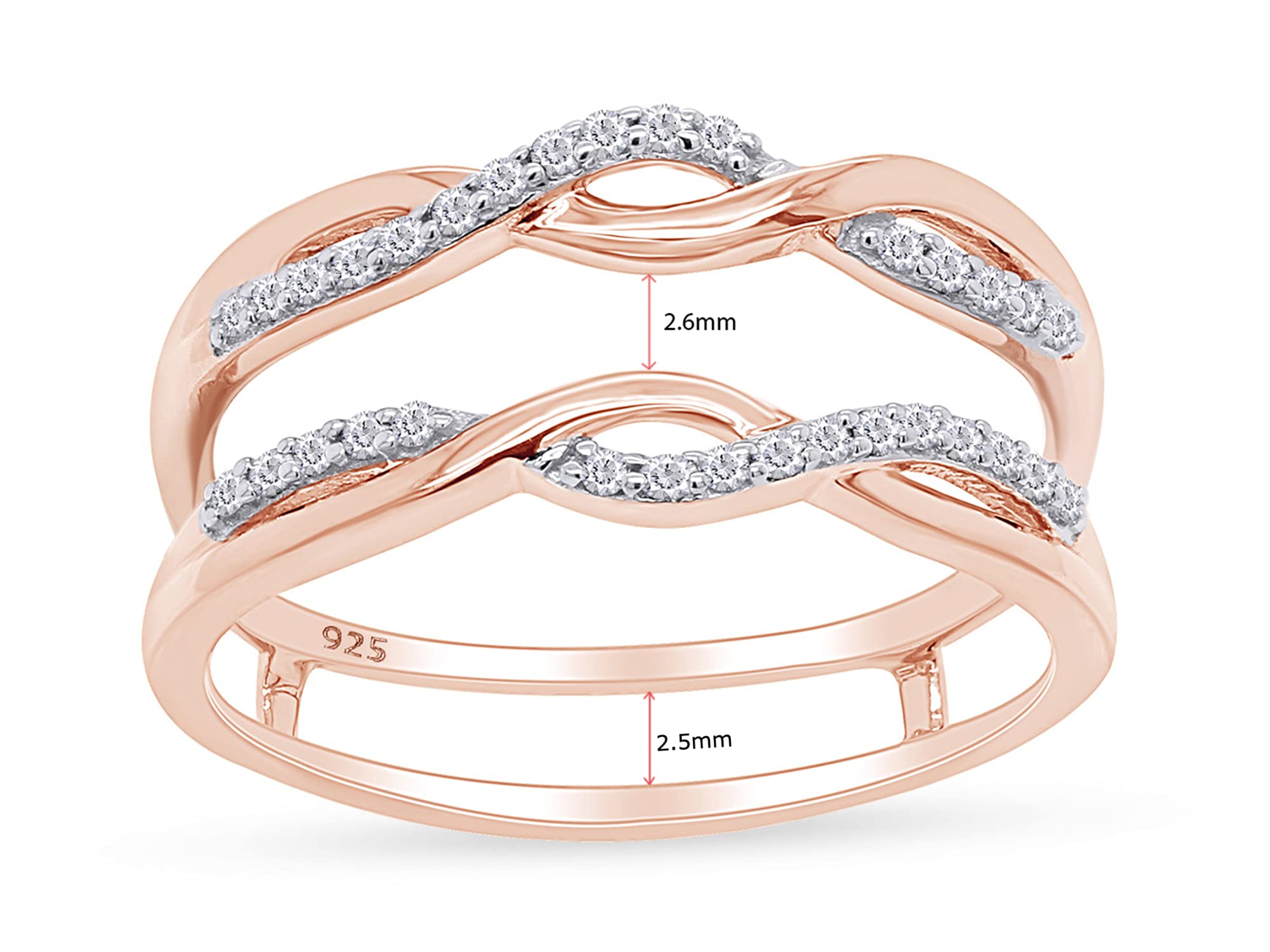 AFFY 0.30 Carat Round White Cubic Zirconia Enhancer Guard Ring 14K Rose Gold Over Sterling Silver