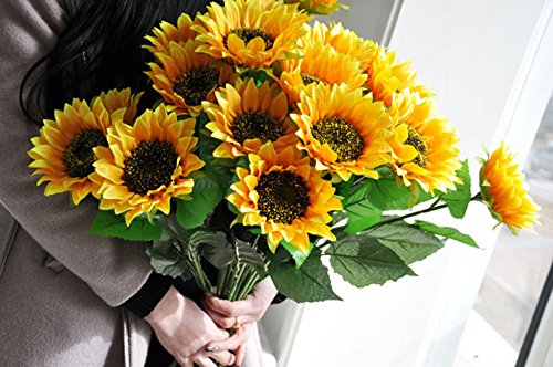 Charmly Artificial Sunflowers 5 Pcs Long Stem Fake Sunflowers Artificial Silk Flowers for Home Hotel Office Wedding Party Garden Decor 23.5'' High