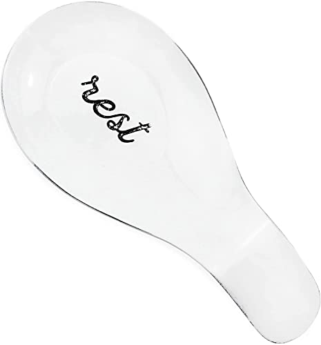 AuldHome Farmhouse White Spoon Rest, Distressed Enamel Ceramic Spoon Holder in Rustic Style