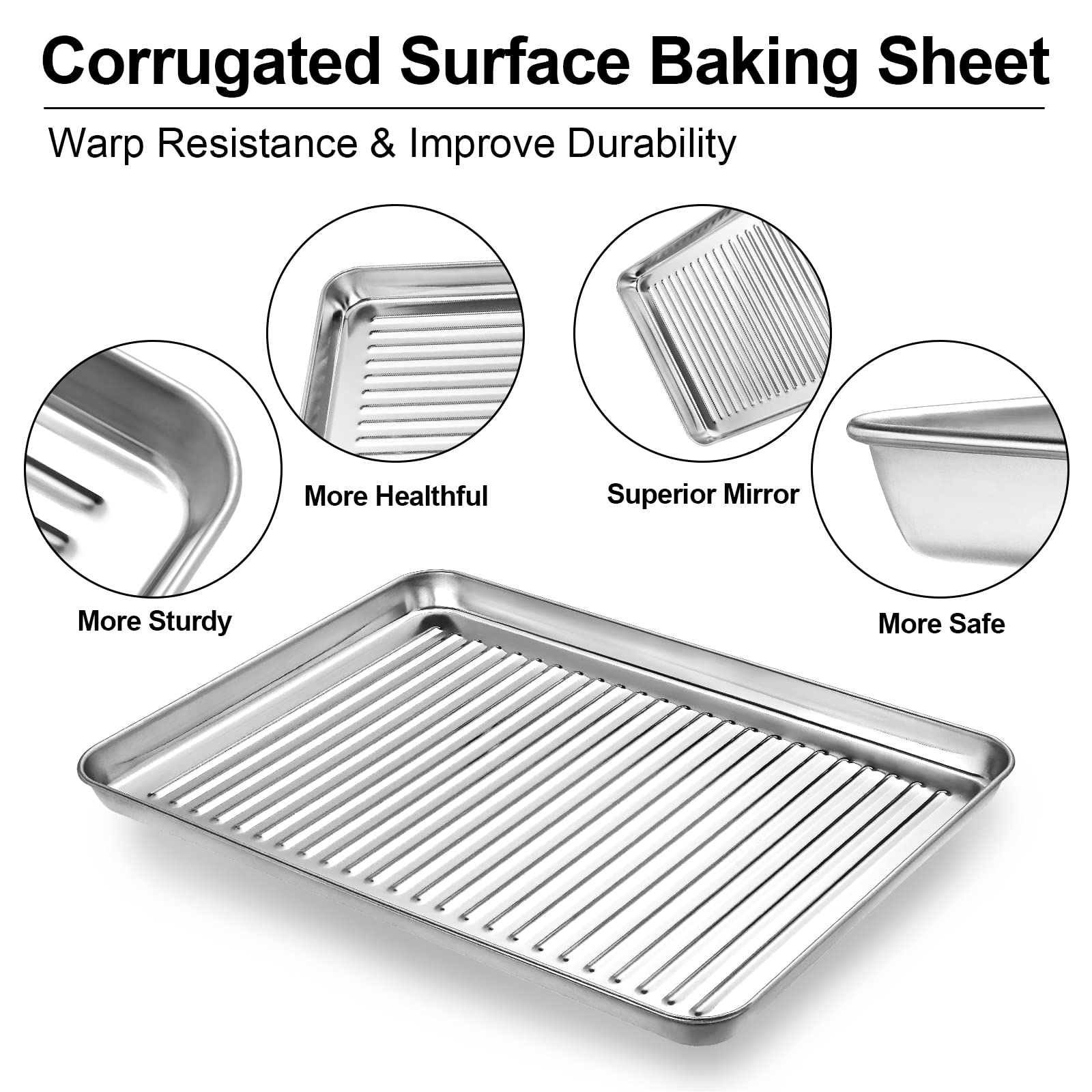 Baking Half Sheet with Rack Set (2 Pans + 2 Racks), Size 16 x 12 x 1 Inches, AIKWI Stainless Steel Cookie Pan with Cooling Rack for Oven, Nonstick Bakeware, Easy Clean & Heavy Duty